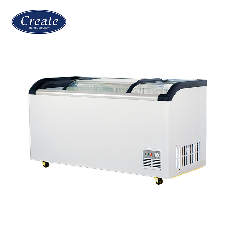 Ice Cream Display Freezers Curved Glass Top Chest Freezer Showcase - Create